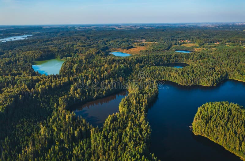 Aerial View of Wild Forest Lake in Lithuania Stock Image - Image of ...