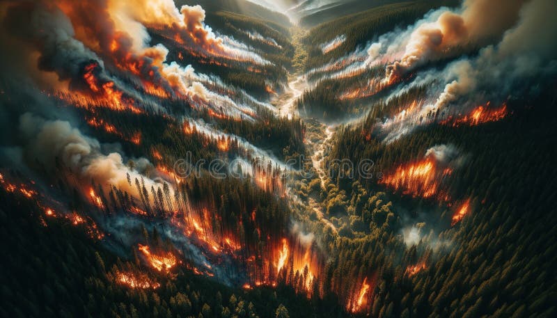 Aerial View of a Wilderness Wildfire, Showing the Vast Spread of Fire ...