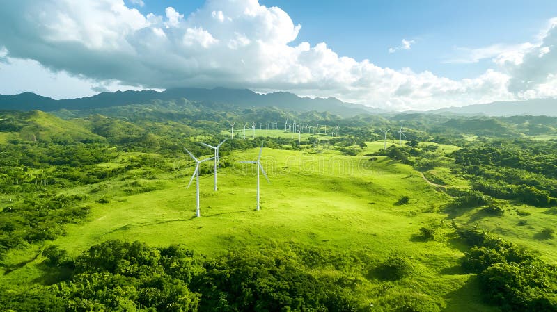 Green Energy Wind Turbines Rolling Hills Lush Landscape AI Generated ...