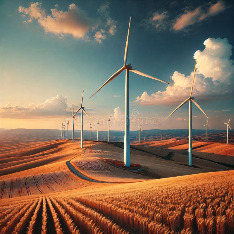 Aerial View of Wind Farm with Row of Turbines Generative for AI Stock ...