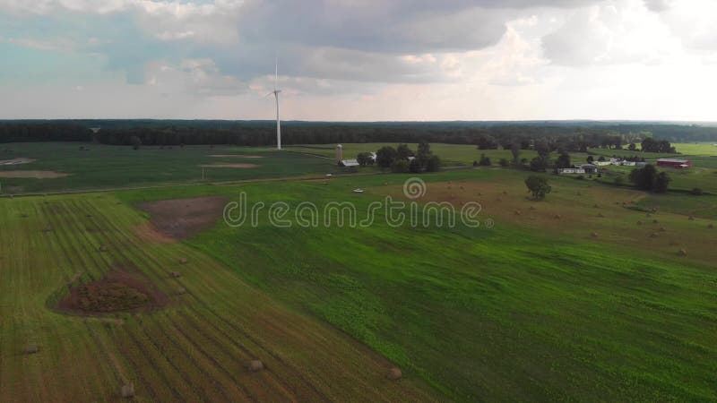 Aerial View of Wind Turbine in Farm Fields Stock Video - Video of ...