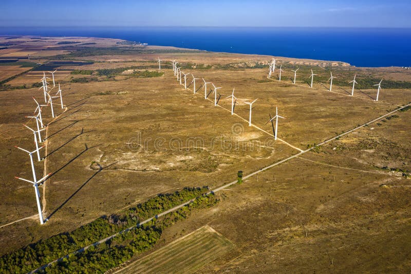 Aerial View at Wind Turbine Farm. Stock Photo - Image of landscape ...