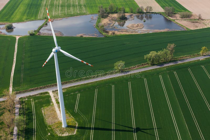 Aerial View of Wind Turbine on a Field Stock Photo - Image of rotate ...