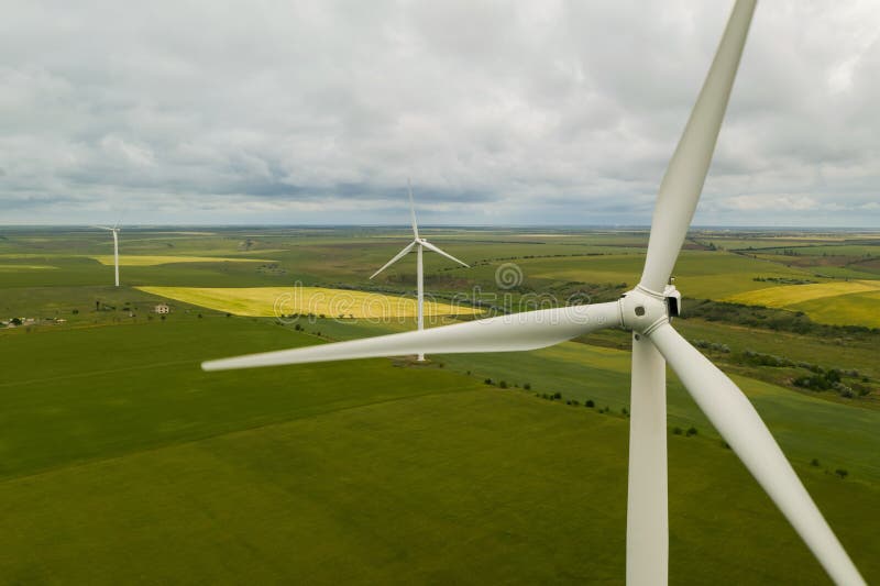 Aerial View of Wind Turbines in Field on Day Stock Image - Image of ...