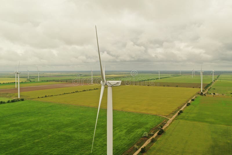 Aerial View of Wind Turbines in Field on Day Stock Image - Image of ...