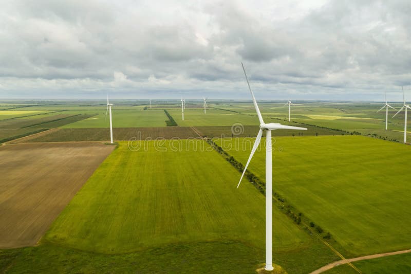 Aerial View of Wind Turbines in Field on Day Stock Image - Image of ...