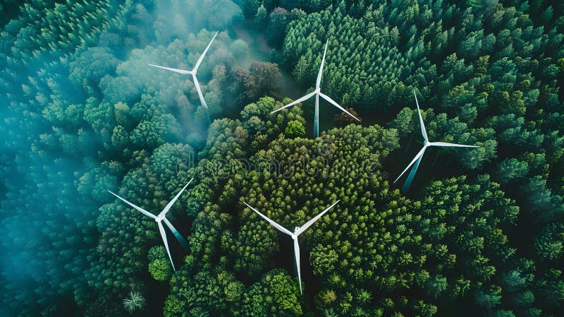 Aerial View of Wind Turbines in a Forest Photo Stock Illustration ...