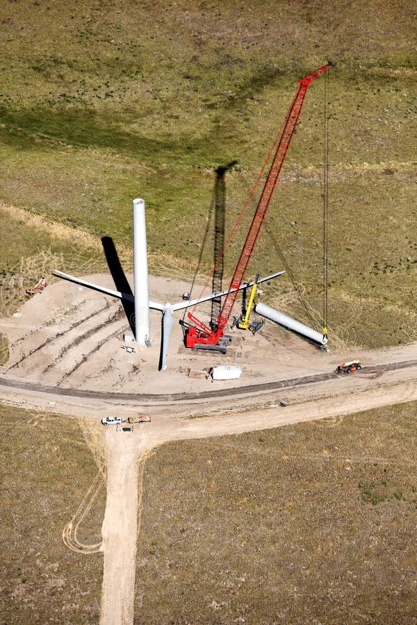 An Aerial View of the Construction of the Tower for a Wind Turbine ...