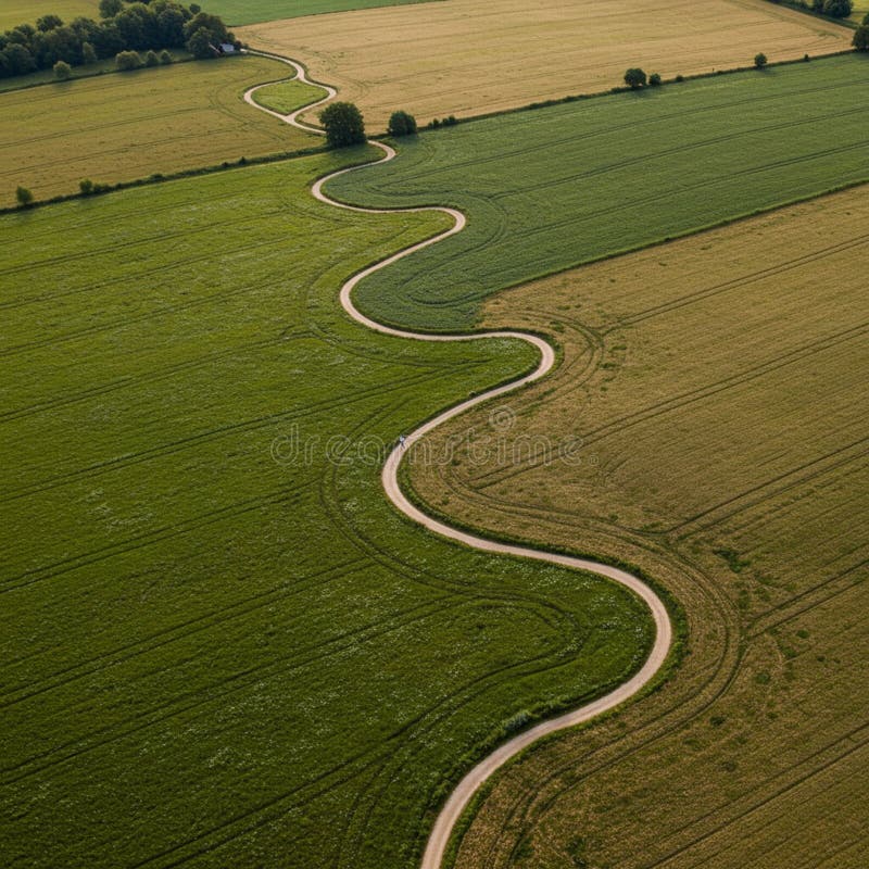 Aerial View of a Winding Dirt Path Weaving through Expansive ...