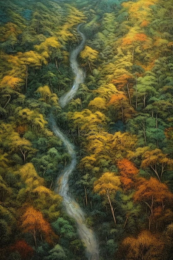 Aerial View of Winding Forest Path Stock Image - Image of landscape ...