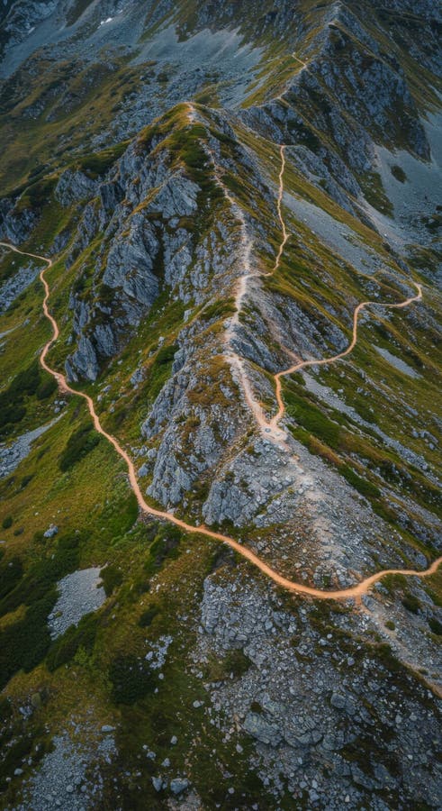 Aerial View of Winding Mountain Trail Stock Illustration - Illustration of overlook, nature ...