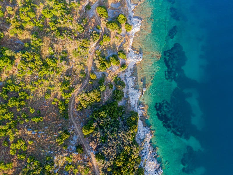 Aerial View of a Winding Path Along the Coastline Stock Image - Image ...