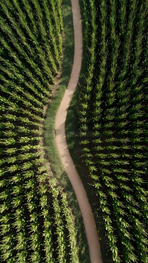 Aerial View Winding Path through Expansive Corn Field Stock ...