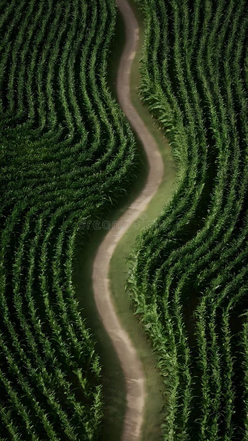 Aerial View Winding Path through Expansive Corn Field Stock ...