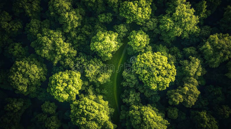 Aerial View Winding Path through Lush Forest Stock Illustration ...