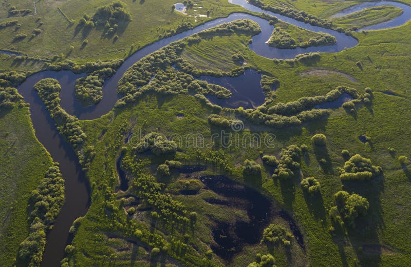 Aerial View of Winding River Bed with Ducts Stock Image - Image of ...