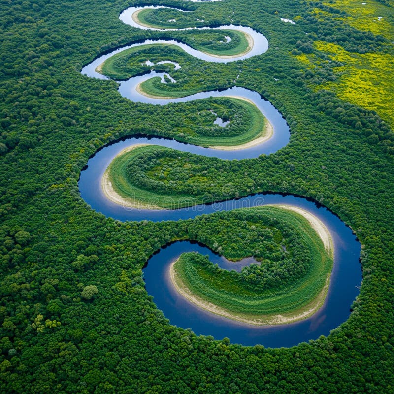 Aerial View of a Winding River Creating a Series of Sharp Meanders ...