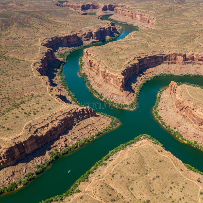 Aerial View of a Winding River in a Desert Canyon Stock Illustration ...