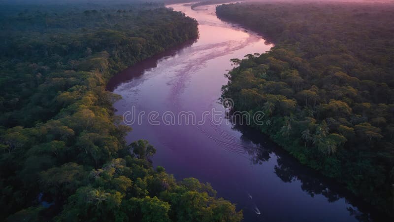 Serene Sunset Over Amazon River: Aerial View of Lush Rainforest Stock ...