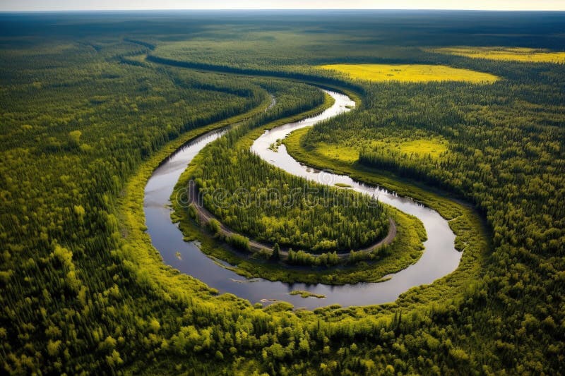 Aerial View of a Winding River Surrounded by Deforested Land Stock ...