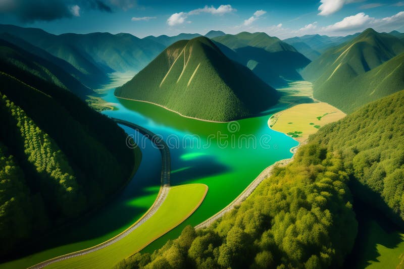 Aerial View of a Winding Road in the Mountains. 3d Rendering Stock ...