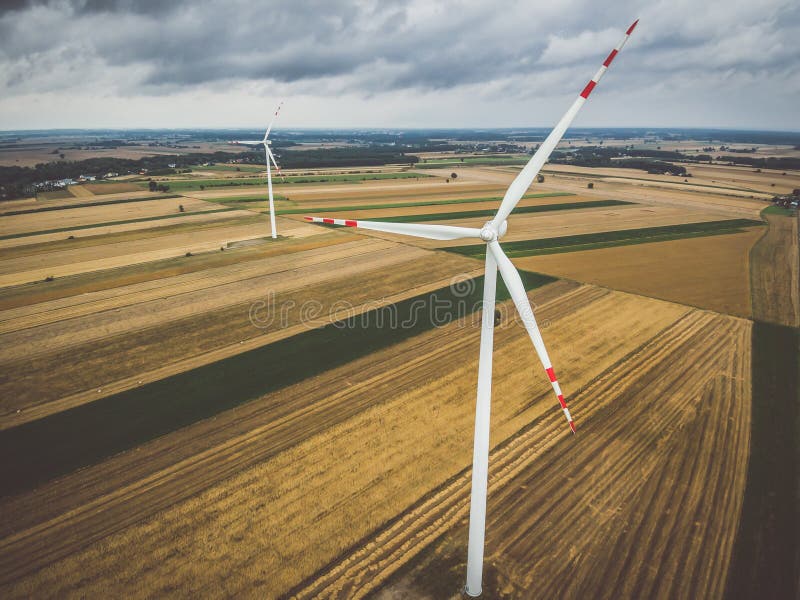 Aerial View of Windmill Against Cloudy Sky Stock Image - Image of ...