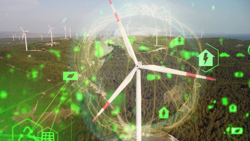 Aerial View of Windmills with Digitally Generated Holographic Display ...