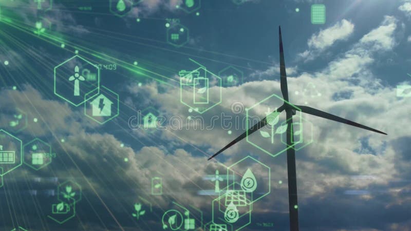 Aerial View of Windmills with Digitally Generated Holographic Display ...