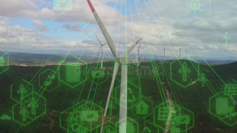 Aerial View of Windmills with Digitally Generated Holographic Display ...