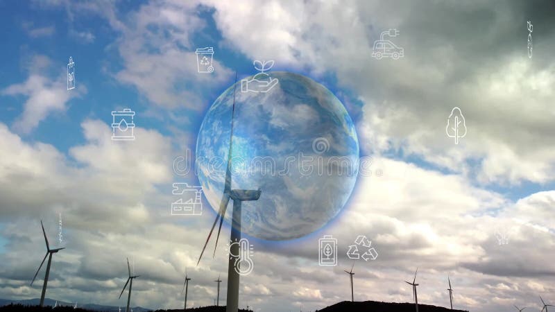 Aerial View of Windmills with Digitally Generated Holographic Display ...