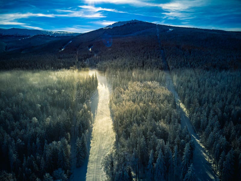 Aerial View of Winter Giant Mountains Stock Photo - Image of mist ...
