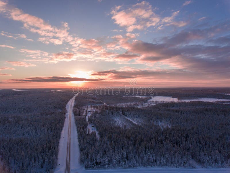 Aerial View of Winter Snowscape and Forest Stock Image - Image of ...