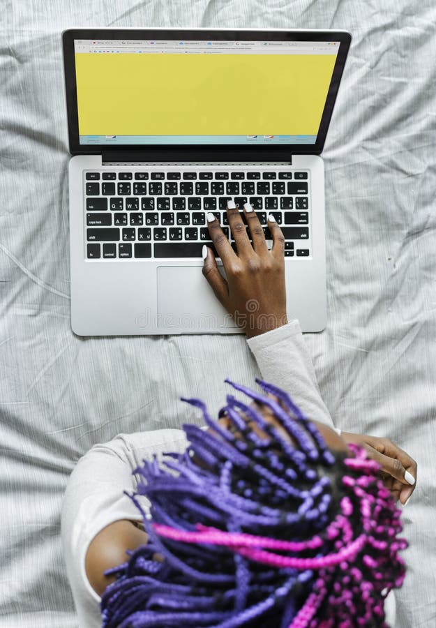 Aerial View of Woman Using Computer Laptop Stock Image - Image of ...