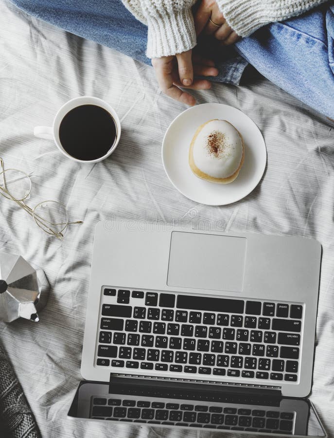 Aerial View of Woman Using Computer Laptop Stock Image - Image of blog ...