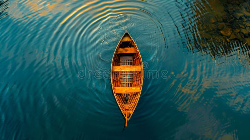 Aerial View of Wooden Boat in Circular Ripples. Generative Ai Stock ... Aerial View of Wooden Boat in Circular Ripples. Generative Ai Stock ...