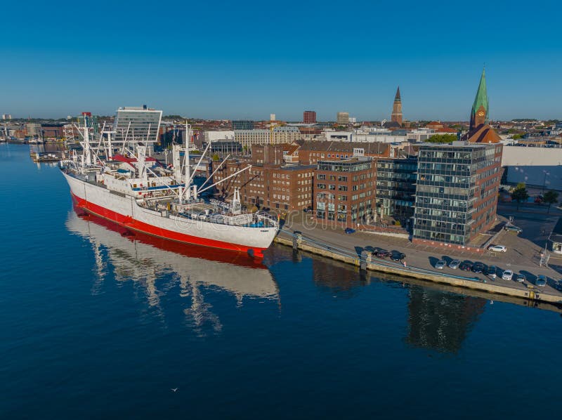 Aerial View of World`s Largest Museum Freight Ship Moored in Kiel ...