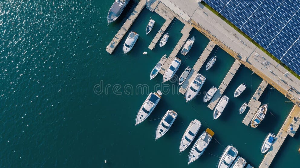 Aerial View of Yachts Docked at a Marina with a Solar Panel ...
