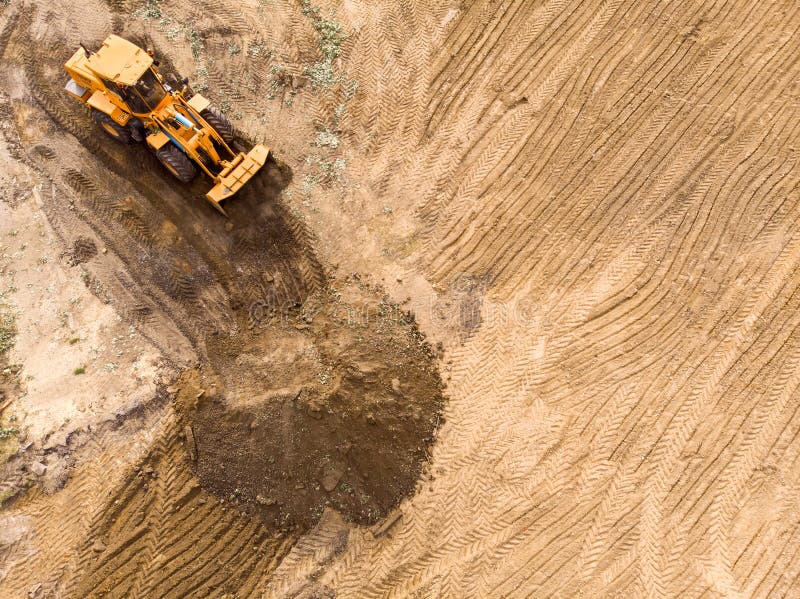 Aerial View of Yellow Wheel Loader on Construction Area Stock Photo ...