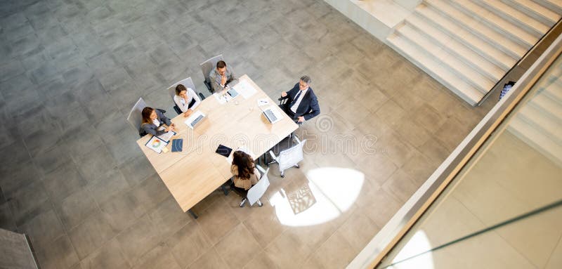 Aerial View at Young Startup Team Working in the Office Stock Image ...