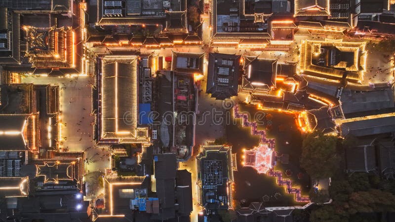Aerial View of Yu Garden in Shanghai at Night Stock Illustration ...
