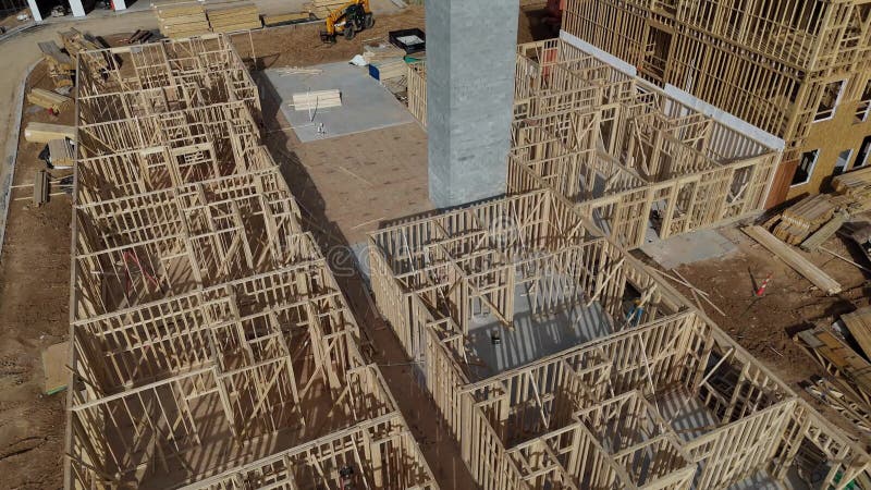 Aerial Views of a Construction Site Showcasing Notable Wood Framing and ...