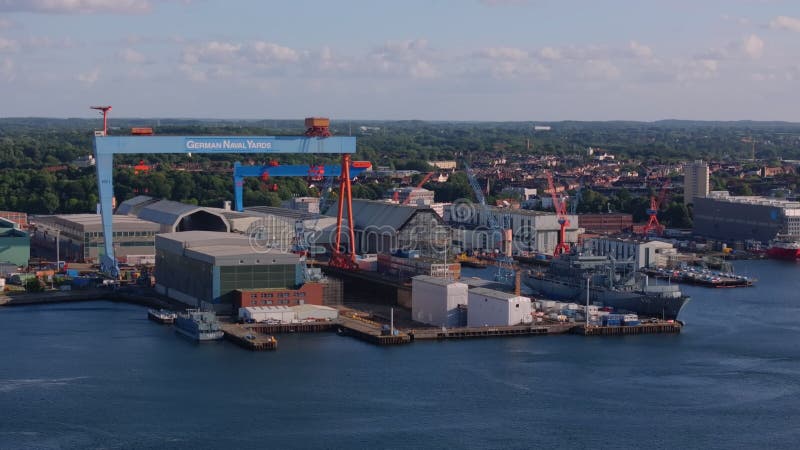 Aerial Views Showcase a Large Shipyard in Kiel, Germany, Featuring ...
