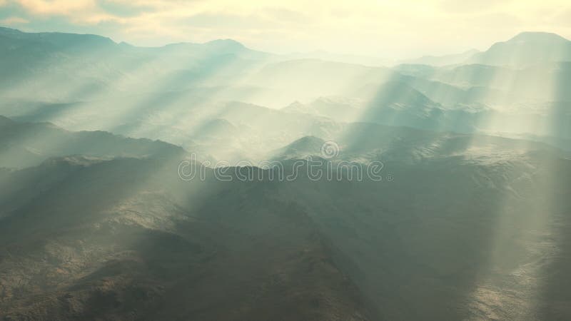 Aerial Vulcanic Desert Landscape with Rays of Light Stock Illustration ...