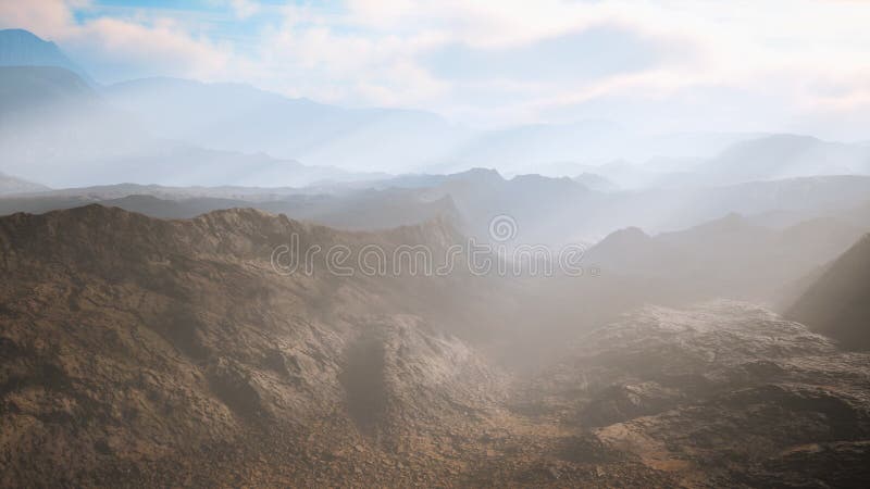Aerial Vulcanic Desert Landscape with Rays of Light Stock Illustration ...