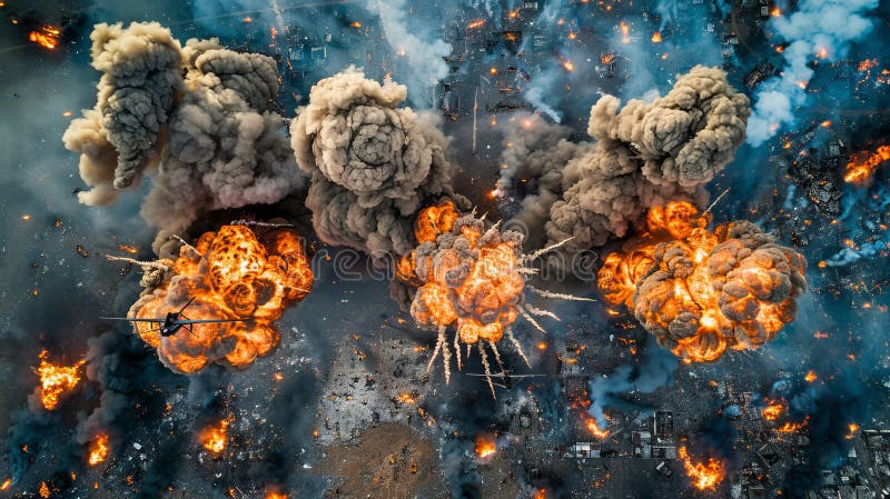 Aerial Warfare Devastation with Explosions and Fire As Drone Strikes ...