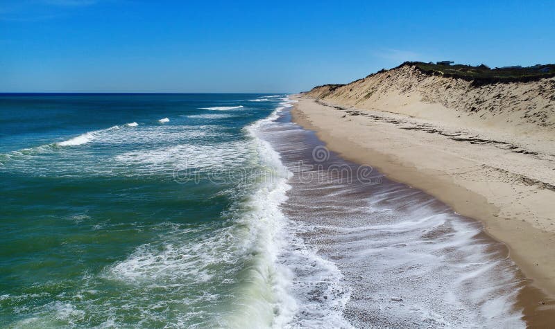 Aerial at Wellfleet, Cape Cod Showing an Empty Beach and the National ...