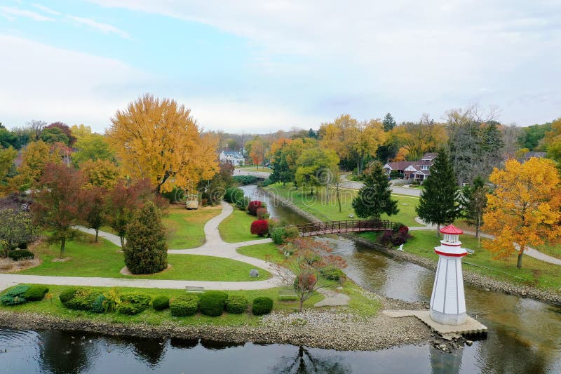 Aerial of Wellington Park in Simcoe, Canada in Autumn Stock Photo ...
