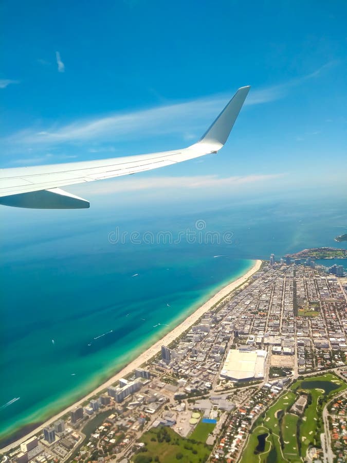 Aerial Wing Airplane in Miami Beach Stock Photo - Image of journey ...
