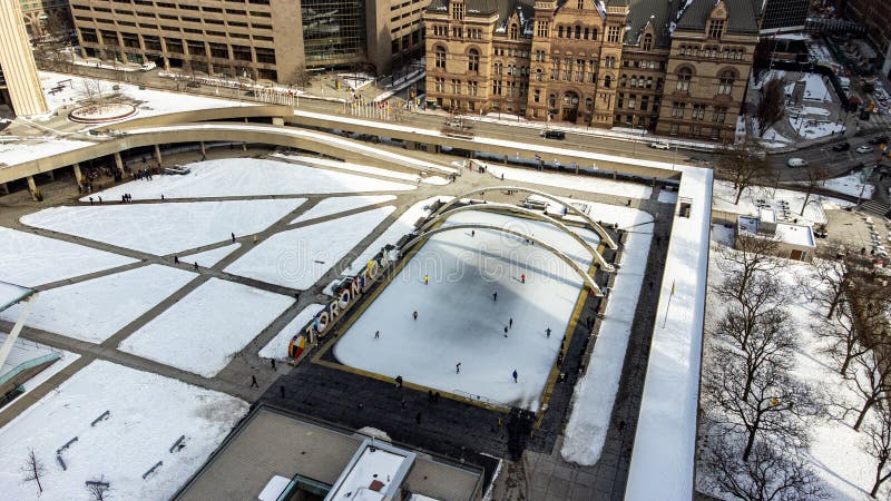 Aerial Winter View of the Ice Skating Rink at Nathan Phillips Square ...