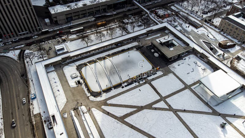 Aerial Winter View of the Ice Skating Rink at Nathan Phillips Square ...